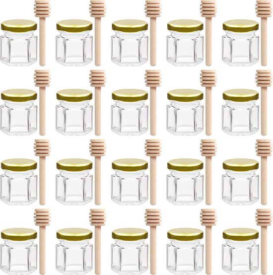 Belle Vous Hexagonale Glazen Honing Potten (20 Pak) - 4,6 x 5 cm - Mini ...