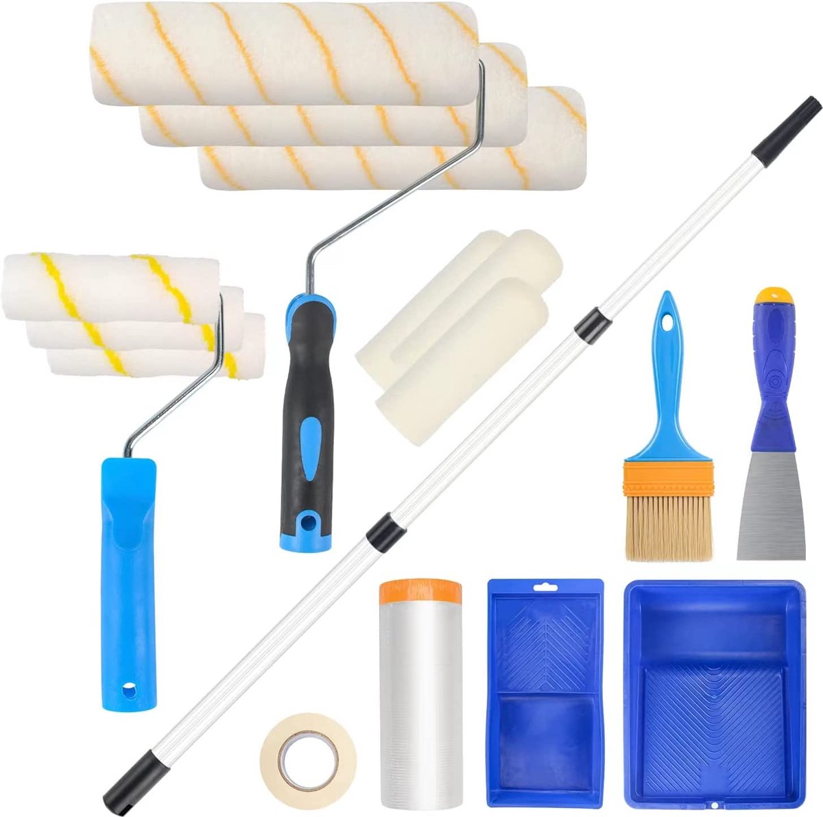 18-delige verfroller set, verfroller met telescoopstang, verfroller ...
