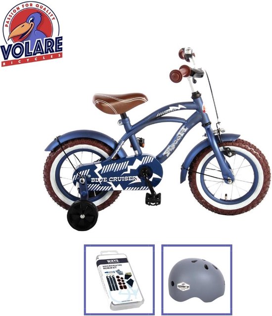 Volare Kinderfiets Blue Cruiser - 12 inch - Blauw - Inclusief fietshelm ...