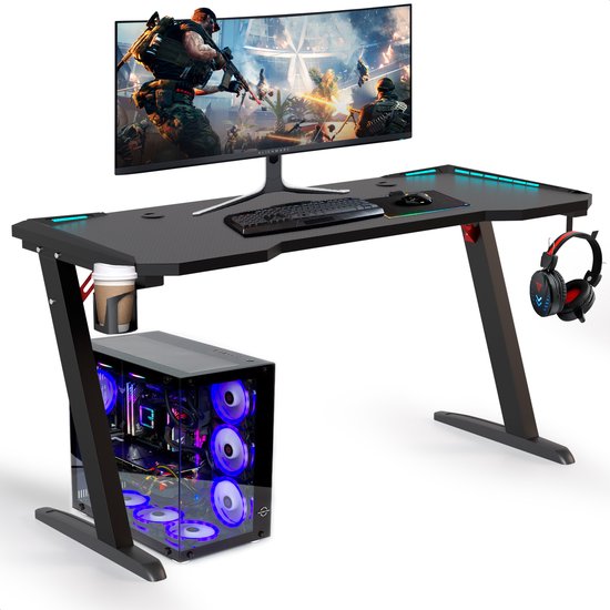 Avalo Gaming Bureau - 140x60x73 CM - Game Desk Met LED Verlichting ...