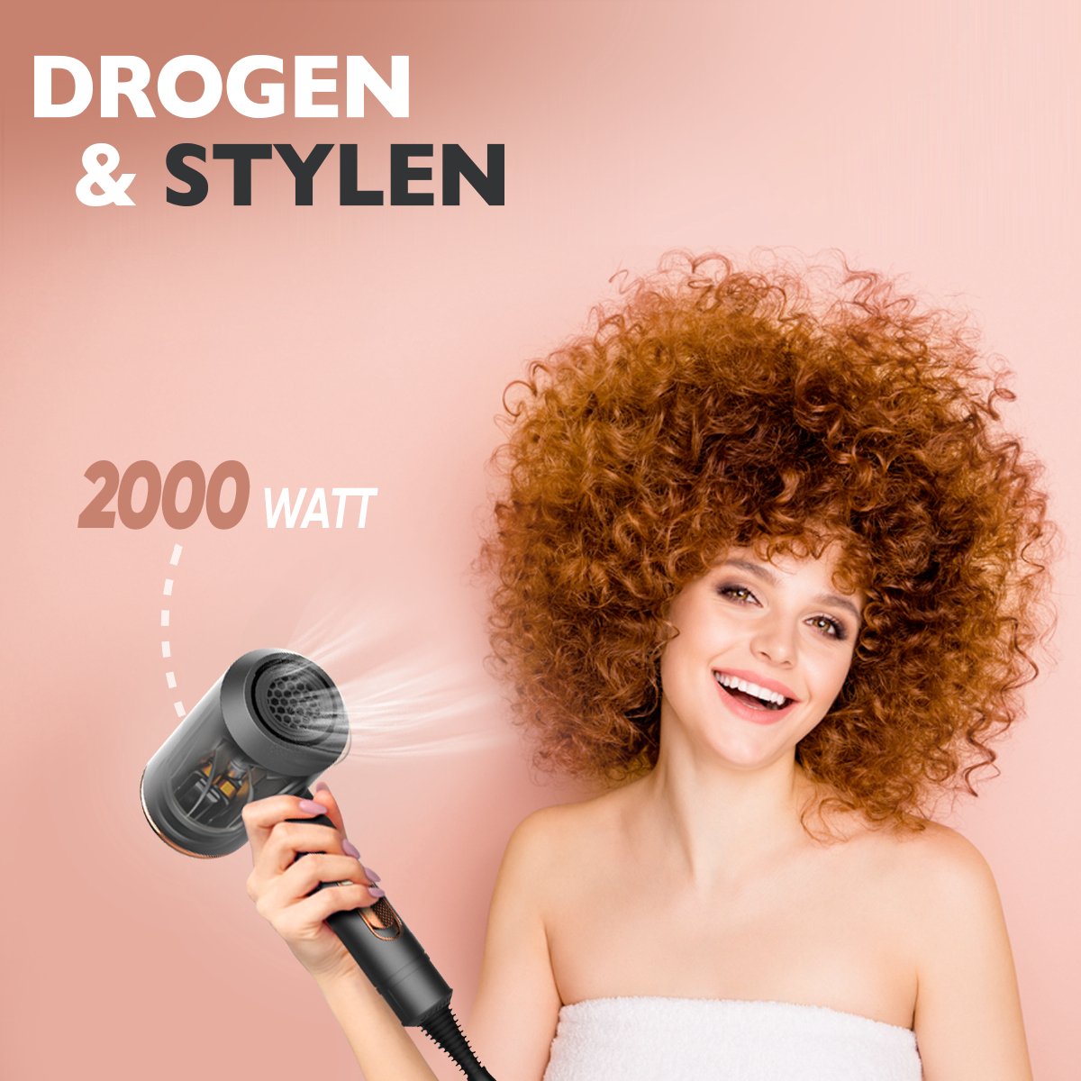VAIVE Ionische Föhn met Diffuser - Haardroger 2200 Watt - Haarfohn met ...