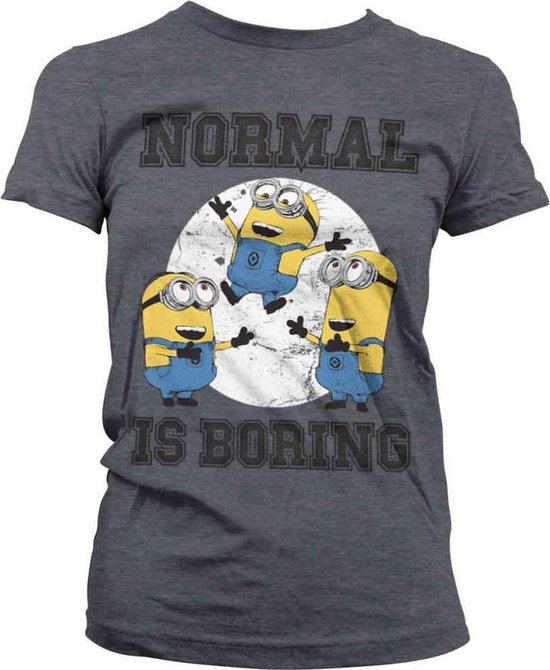 Minions Dames Tshirt -XL- Normal Life Is Boring Grijs | bol.com