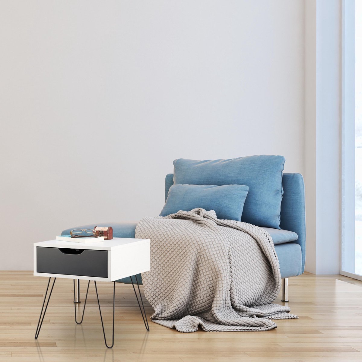 relaxdays nachtkastje met 1 lade - wit-grijs - bijzettafeltje - modern ...