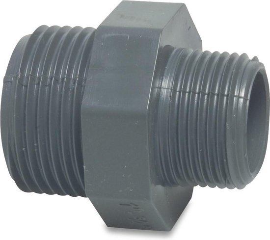 Mega Verloopnippel PVC-U 1 1/2" x 3/4" buitendraad 10bar grijs | bol