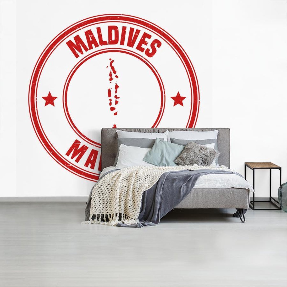 Behang - Fotobehang Illustratie van stempel van de Malediven - Breedte ...