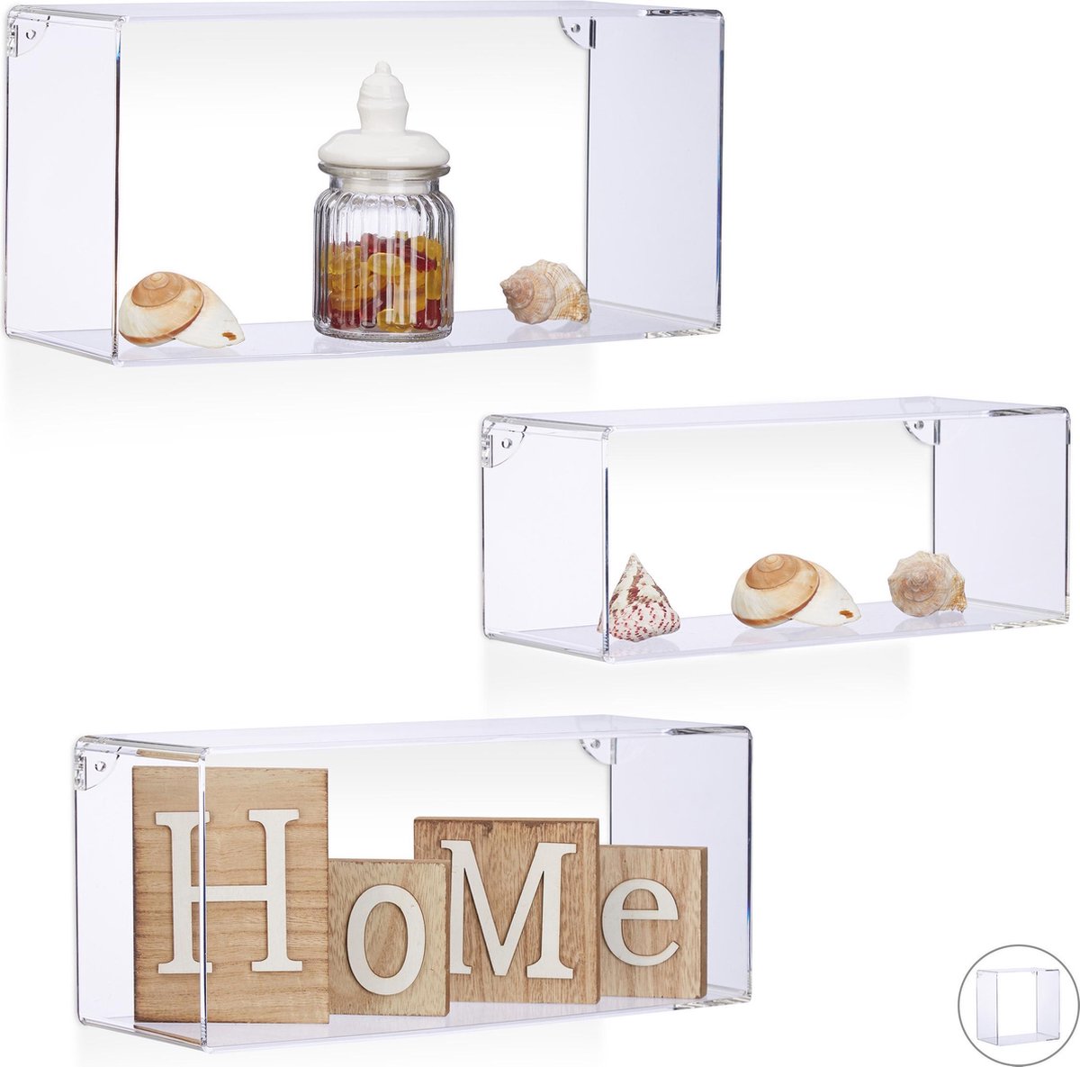 Relaxdays wandbox set van 3 stuks - wandboard - acryl - wandplank ...