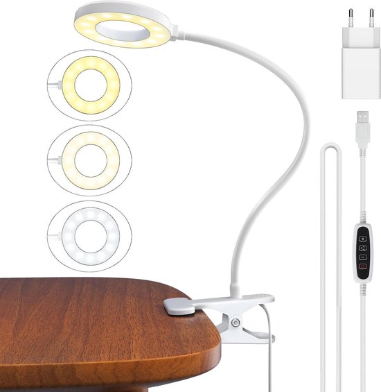 Zwanenhals Bed Oogbescherming Klemlamp- Leeslamp met 3 Standen & 10 ...