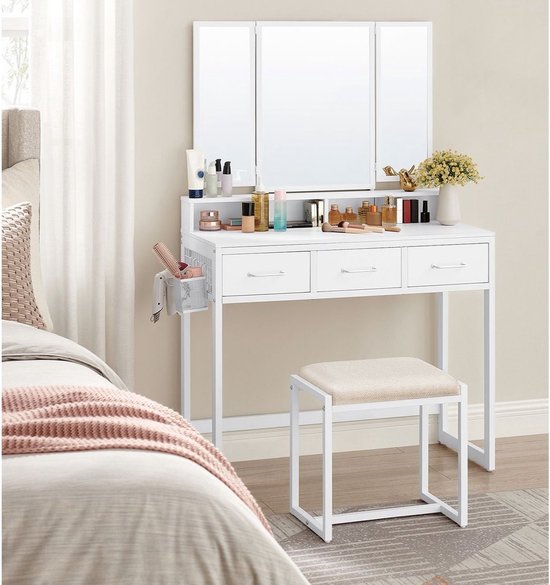 Vanity Table Set - Make-uptafel - Kaptafelkruk - Spaanplaat stalen ...