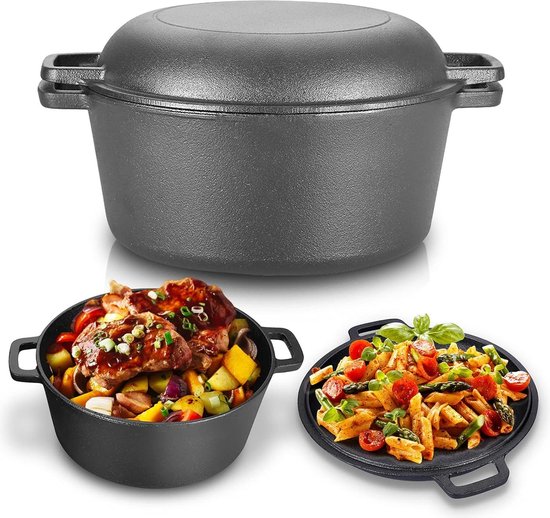Gietijzeren pan 2 in 1 45 l steelpan Double Dutch Oven Combo met ...