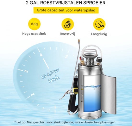 RVS Tuinsproeier - Rugspuit - Onkruidsproeier - Sproeier - Drukspuit ...