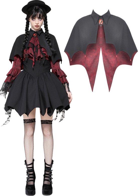 Dark in Love - Gothic Vampire Shadow Bat-Shaped Cape - XL - Zwart/Rood ...