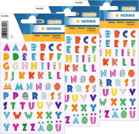 Stickervelletjes met 62x stuks gekleurde alfabet plak letters - 3 ...