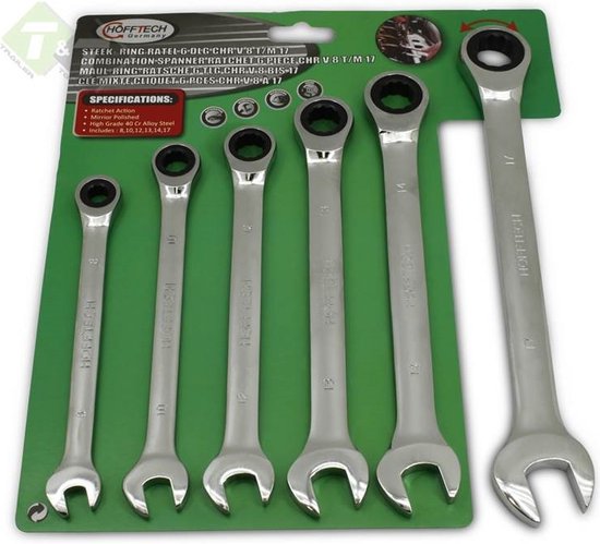 Steekring ratelsleutel set, 6 delig, Metrisch, 8,10,12,13,14,17mm | bol