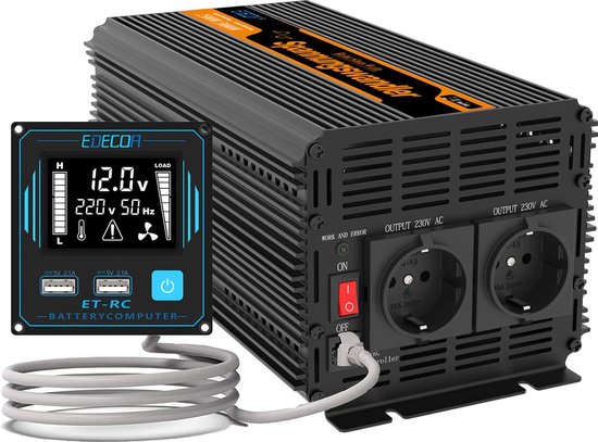 Edecoa 12V-230V Zuivere Sinus Omvormer - 2500W/5000W + nieuwe LCD ...
