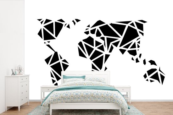 Behang kinderkamer - Fotobehang Wereldkaart - Zwart - Wit - Abstract ...
