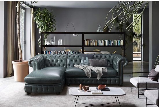 LINEA SOFA Hoekbank chesterfield BRENTON 100% buffelleer - Hoek links ...