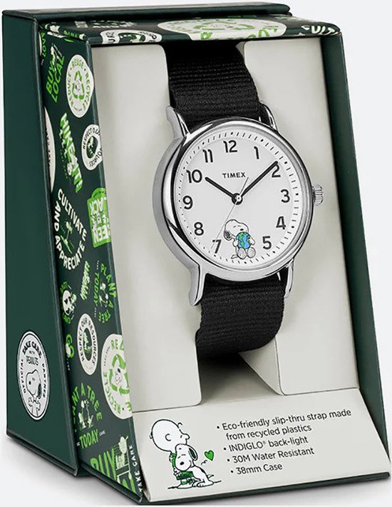 Timex Weekender x Peanuts TW2V07000 Horloge - Textiel - Zwart - Ø 38 mm ...
