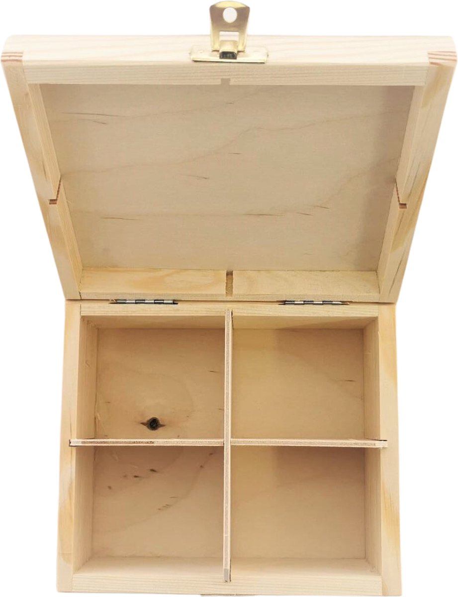 Theedoos | Fotofabriek theekist | Theedoos 4 vaks | Hout | 16,5 x 15,5 ...