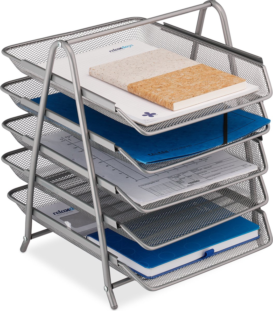 Relaxdays brievenbak metaal - zilver - 5 laags - sorteerbak a4 - bureau ...
