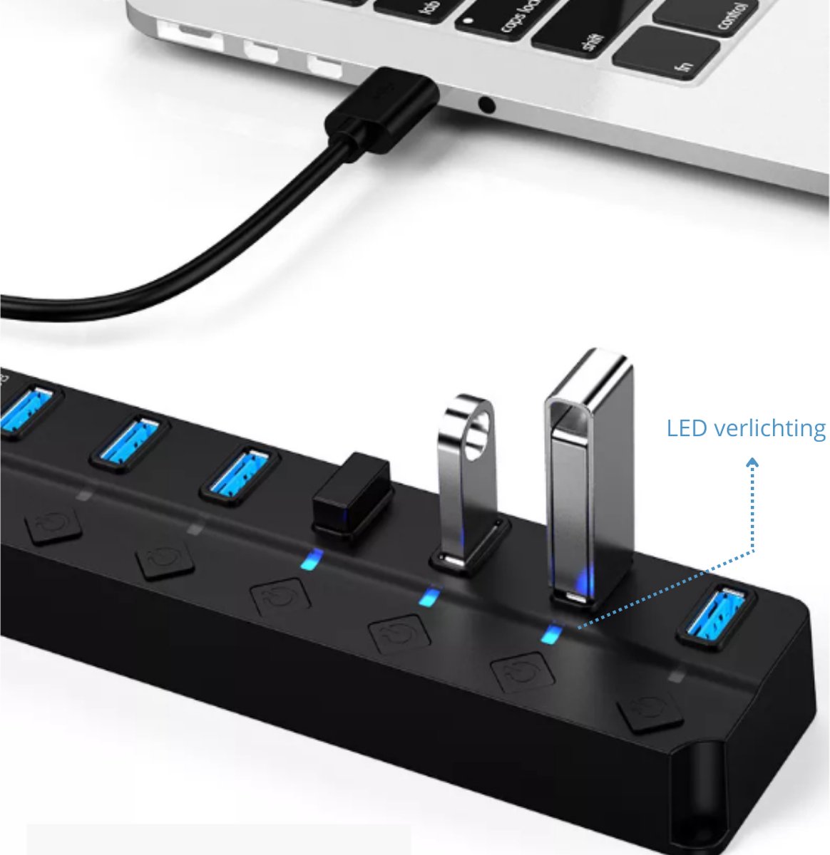 Usb hub 3.0 - 7 Poorten – LED schakelaars – Stroombeveiligd – Externe ...