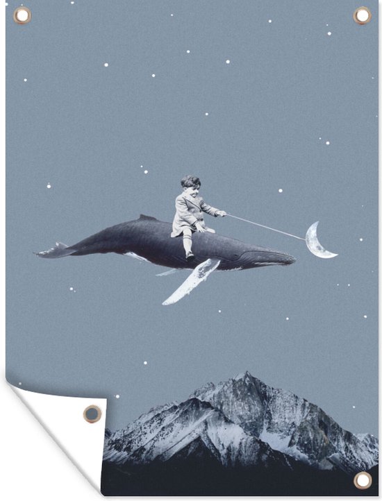 Tuinposter - Kind - Maan - Walvis - Sterrenhemel - Retro ...