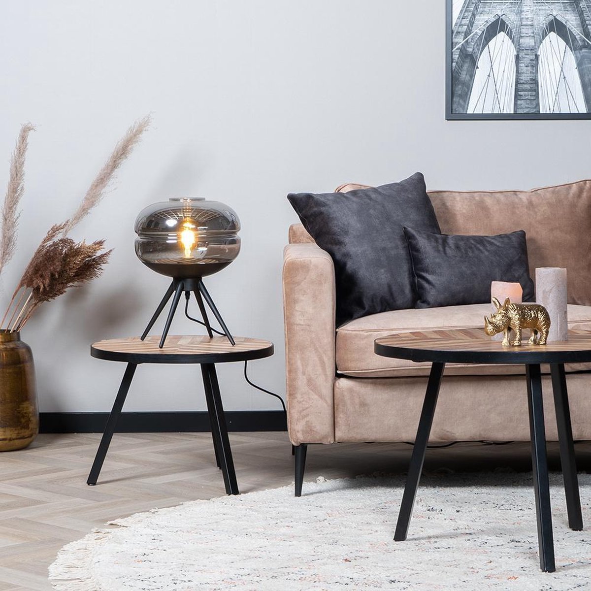 Tafellamp Jody 1-lichts smoke rookglas - Tafellamp goud - Tafellampen ...