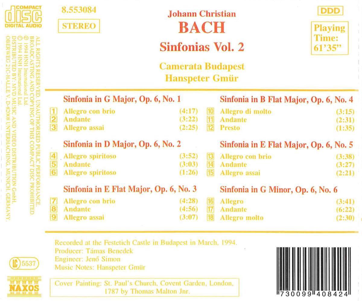 J. C. Bach: Sinfonias Vol 2 / Gmur, Camerata Budapest, Camerata Budapest | CD (album)... | bol.com