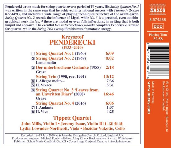 Tippett Quartet - Penderecki: Complete Music For String Quartet - String Trio (CD),... | bol
