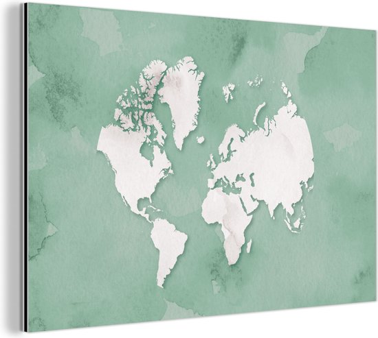 Carte du monde ronde et blanche sur fond bleu clair Aluminium 90x60 cm ...