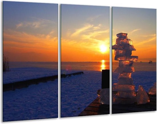 GroepArt - Schilderij - Zee - Geel, Blauw, Zwart - 120x80cm 3Luik - 6000+... | bol