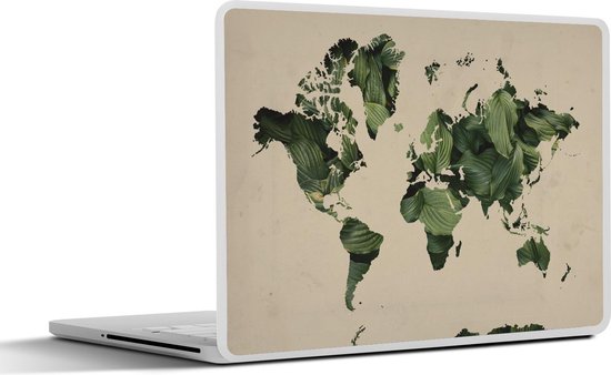 Sticker ordinateur portable - 17,3 pouces - Wereldkaart - Feuilles ...