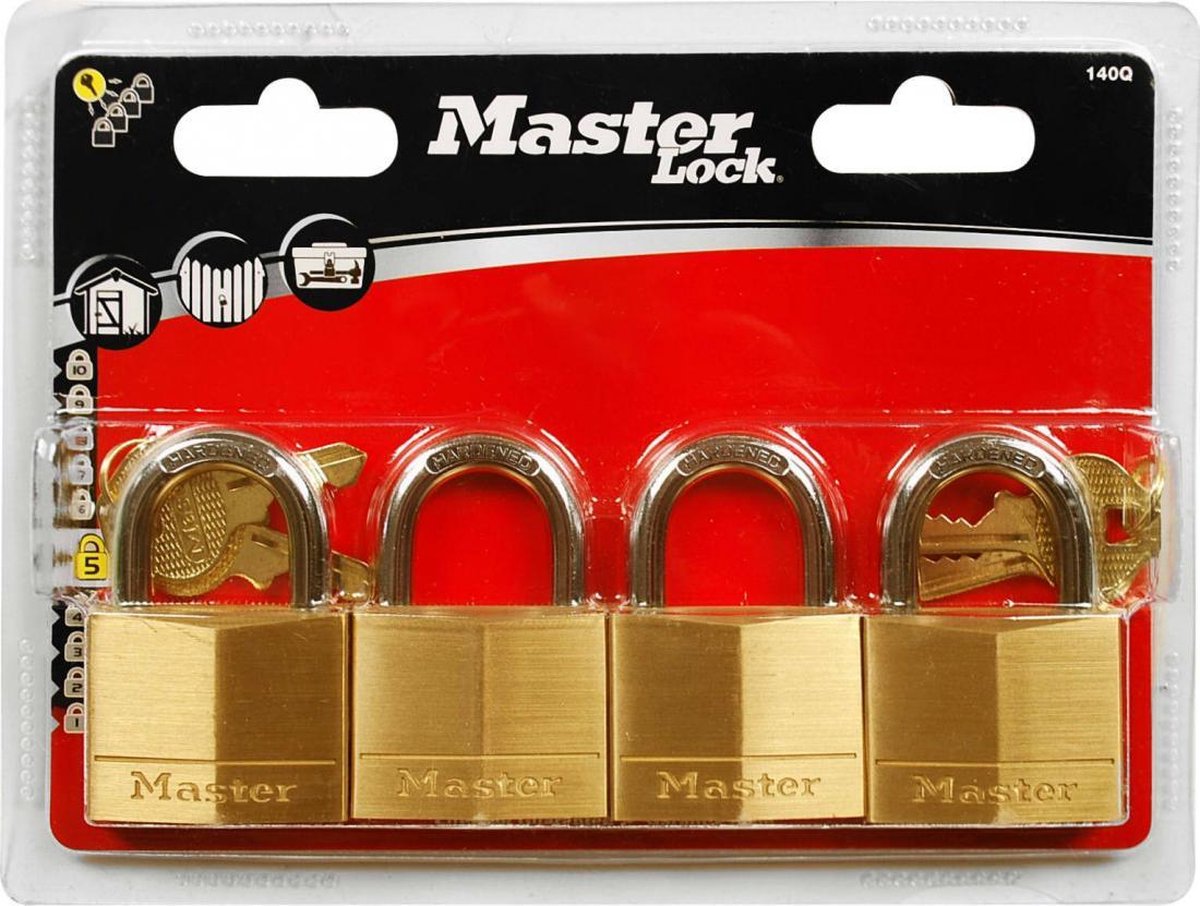 Master Lock Hangslot 4 st 40 mm massief messing 140EURQNOP | bol.com