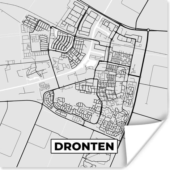 Poster Stadskaart - Dronten - Grijs - Wit - 30x30 cm - Plattegrond ...