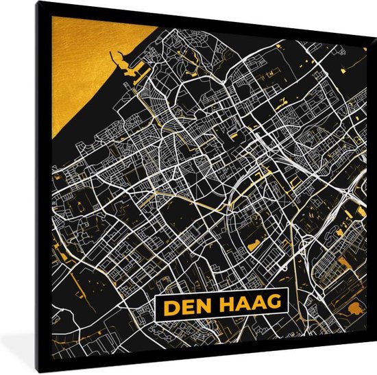 Fotolijst incl. Poster - Plattegrond - Den Haag - Goud - Zwart - 40x40 ...