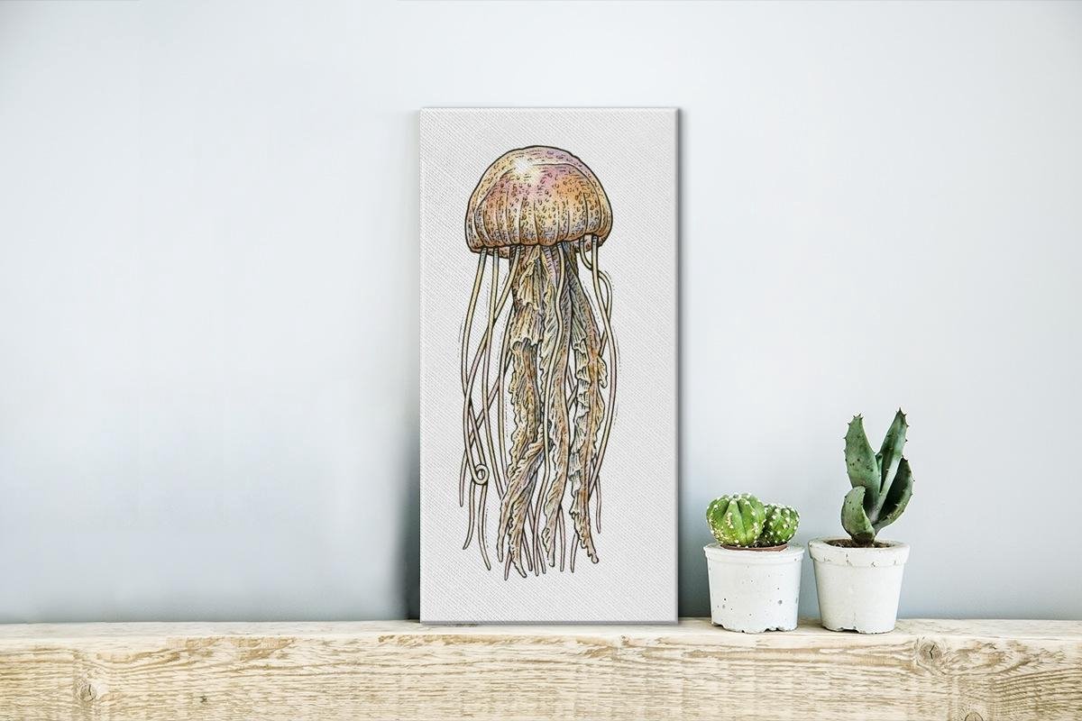 Canvas Schilderij Tekenen - Kwal - Oranje - 20x40 cm - Wanddecoratie ...