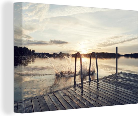Canvas Schilderij Scandinavische steiger bij een zonsondergang ...
