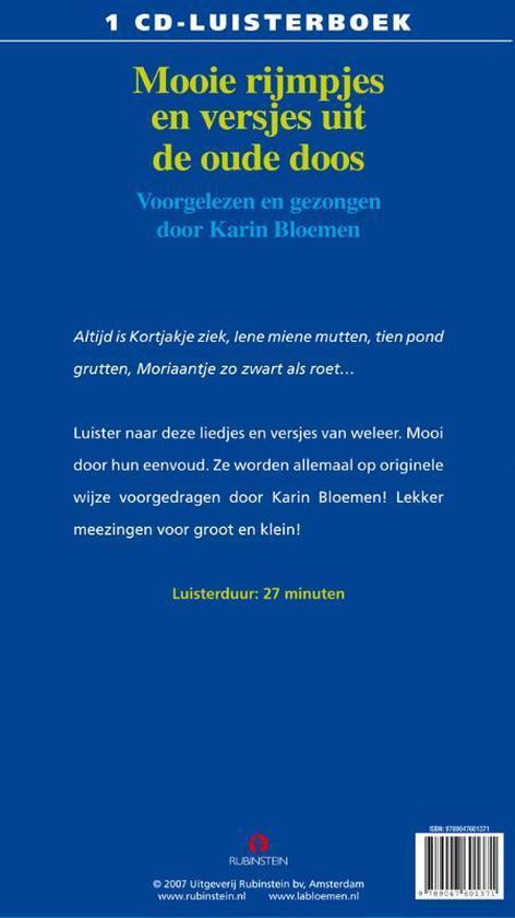 Mooie Rijmpjes En Versjes Uit De Oude Doos Luisterboek Cd, Karin Bloemen |... | bol.com