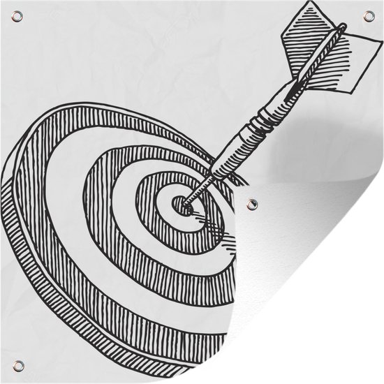 Tuinposters Een zwart wit tekening van een pijl in een dartbord - 50x50 ...