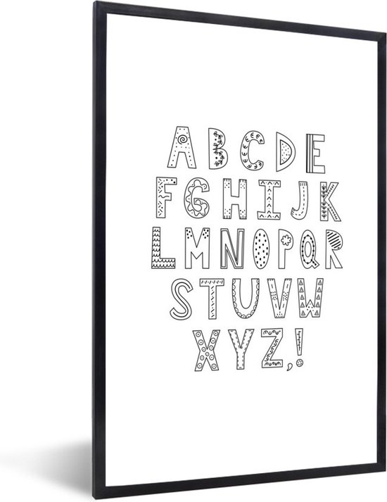 Illustratie alfabet en versierde letters zwart-wit 80x120 cm | bol