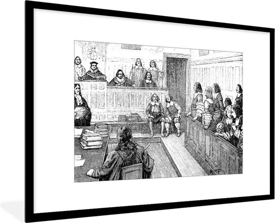 Fotolijst incl. Poster - Een vintage tekening van een rechter in de ...