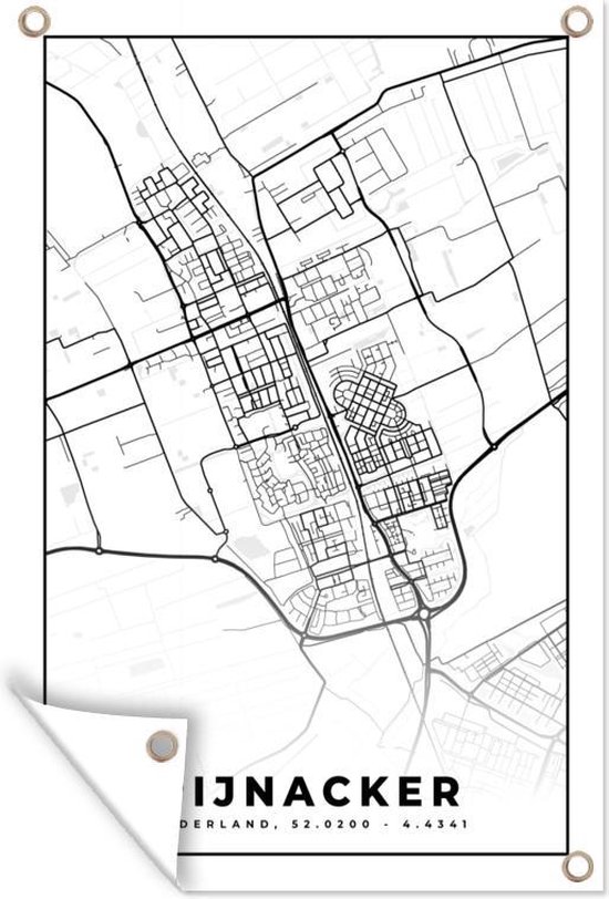 Tuinposter - Tuindoek - Tuinposters buiten - Kaart - Pijnacker - Zwart ...