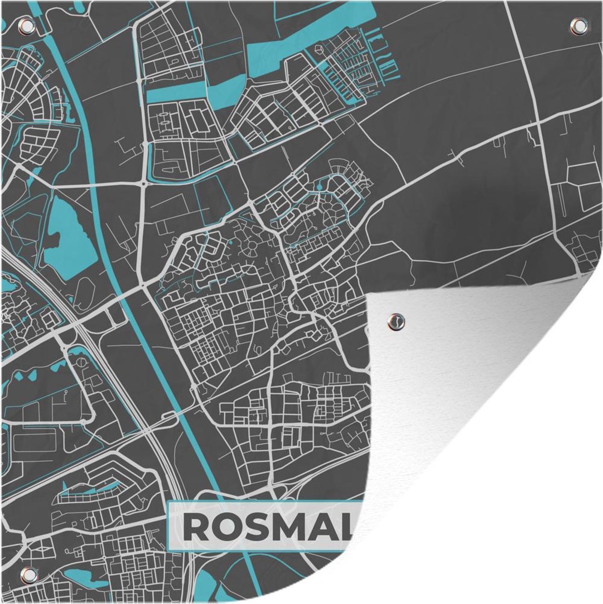 Tuindoek Plattegrond - Rosmalen - Grijs - Blauw - 100x100 cm ...