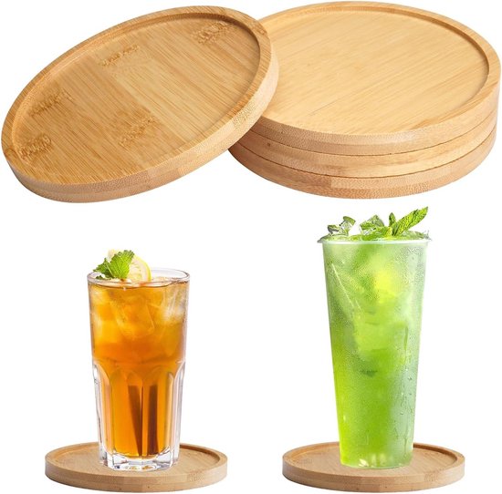 Round Bamboo Tray Glass Coasters for Flower Pots 11 cm Outer Diameter ...