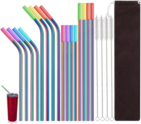 Set of Reusable Metal Straws in Colorful Shades - Stainless Steel - BPA ...