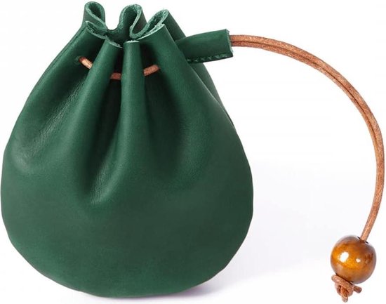 Vintage lederen portemonnee met trekkoord - geld munt zakje - voor man ...