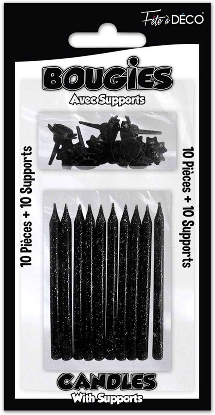 Zwarte glitter kaars met houder (x10) AANIVERSAIRE Taart ...