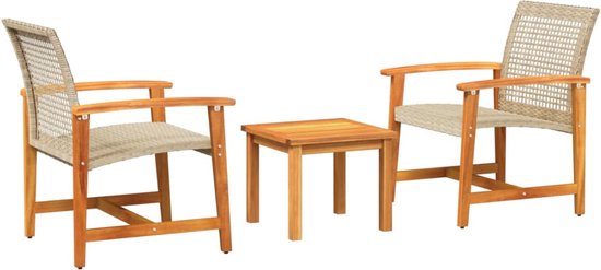vidaXL Bistroset - 3-delig - Poly Rattan en Acaciahout Bistro Set ...