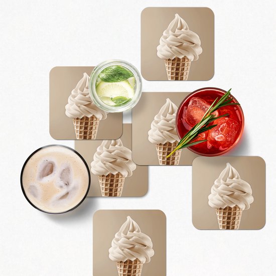 Onderzetters voor glazen - IJs - Softijs - Romig - Hoorntje - Beige ...