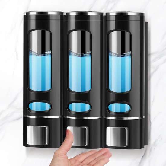 Set of 3 Wall Mounted 400 ml Black Soap Dispensers - No Drilling ...