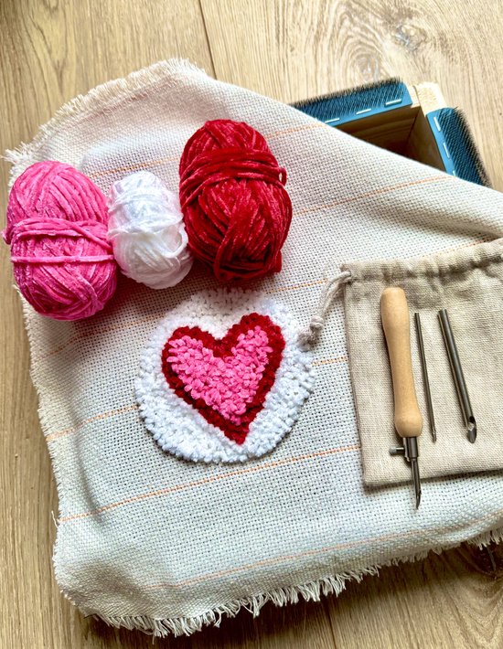 Punch needle pakket hartje - inclusief frame, punch needle, garen ...